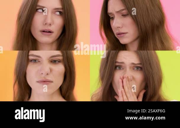 A collection of facial expressions showcases varied emotions, set ...