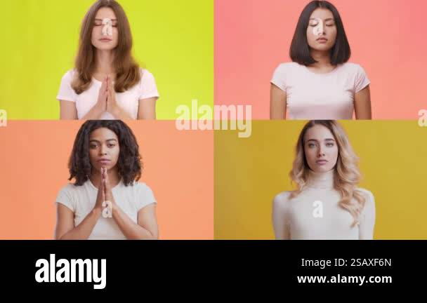 Four multiracial people showcase different gestures and emotions ...