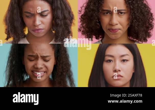 A collection of four individuals showcasing different emotional ...