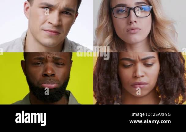 Four individuals display a range of emotions through their expressions ...