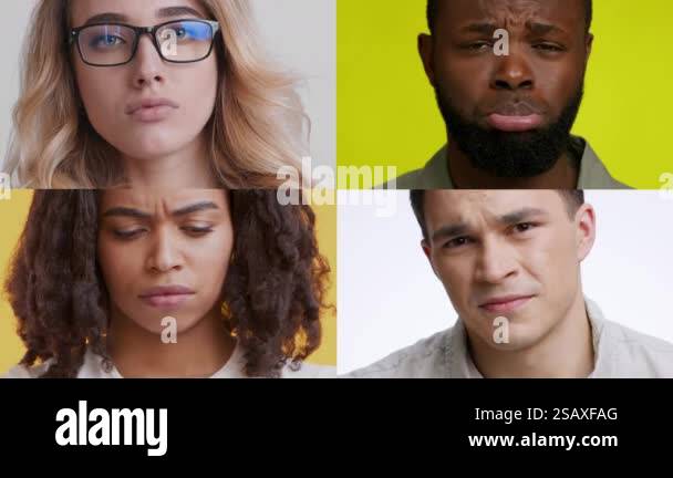 This collage showcases a diverse set of individuals displaying a range of emotions. Each person ...