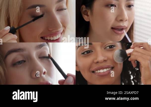 Four women from different backgrounds apply cosmetics as part of their ...