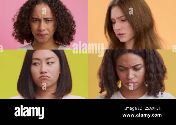 This collage features four people displaying various emotions against ...