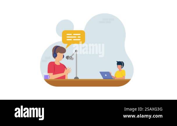 People Recording Audio Podcast video concept. Host of broadcast ...