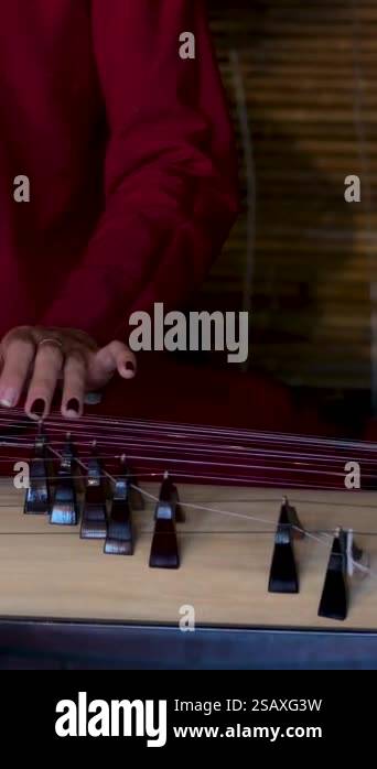 Close up studio shot of classical piano. Shot inside the piano with ...