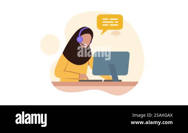 Call center operator male character animation, hotline flat cartoon ...