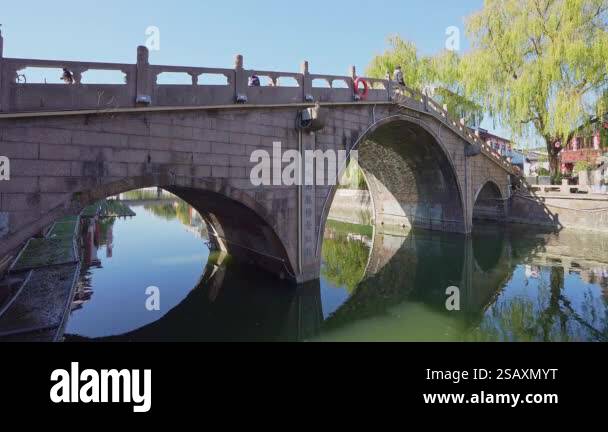 Shanghai, China. January 10, 2025. the old bridges between the canals in Qibao Ancient Town ...