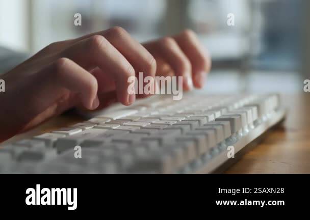 Man Working on Desktop Computer in Home Close up. Guy Hands Typing on ...