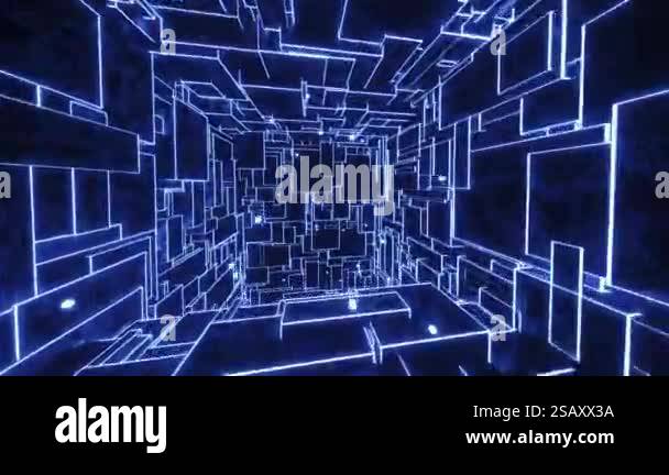 Flying through a glowing blue maze. Infinitely looped animation Stock ...