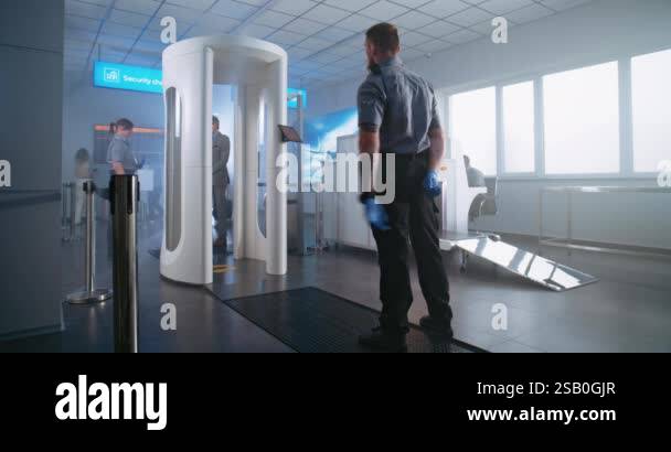 Airport Terminal: Diverse People Passes Through Metal Detector Scanner ...