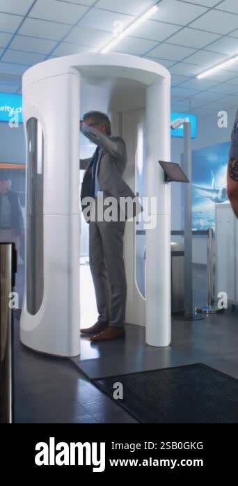 Airport Security Check: Mature Man Passes Through Metal Detector ...