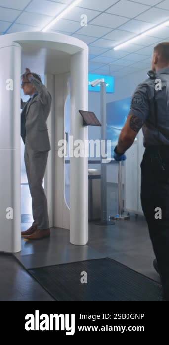 Airport Terminal Checkpoint: Diverse People Walking Through Metal ...