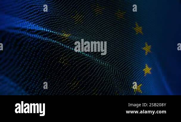 EU European Union flag waving pixel. Europe blowing banner cyber attack ...