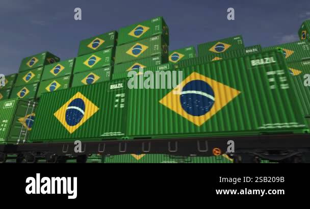 Brazil export production and import containers on a freight wagons loop ...