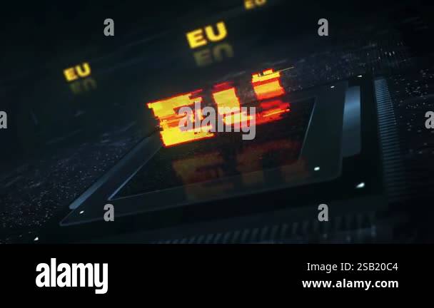 EU European Union USA flag on computer cpu. Europe banner digital and ...