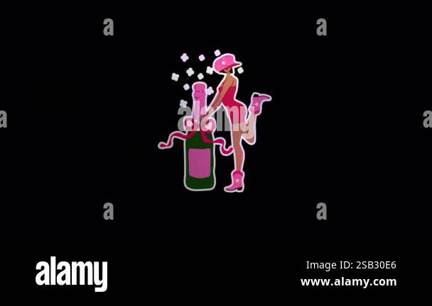 Animated woman in a pink dress wearing a cowboy hat and boots, holding ...