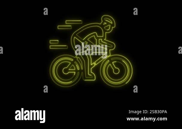 Neon pictogram man riding a bicycle yellow color, Riding bicycle icon ...