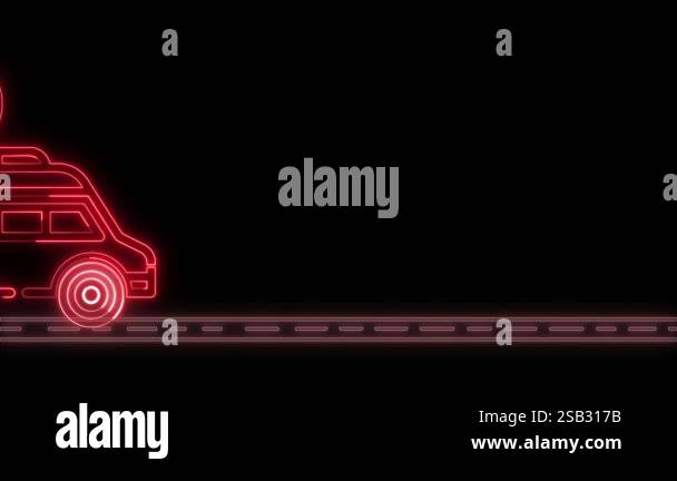 Glowing neon press van, press car animation concept red color ...