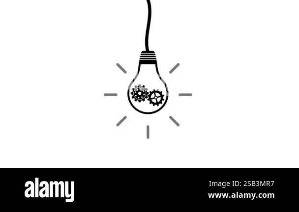 Gear-Powered Light Bulb Animation with Flickering Lines. 4K Video ...