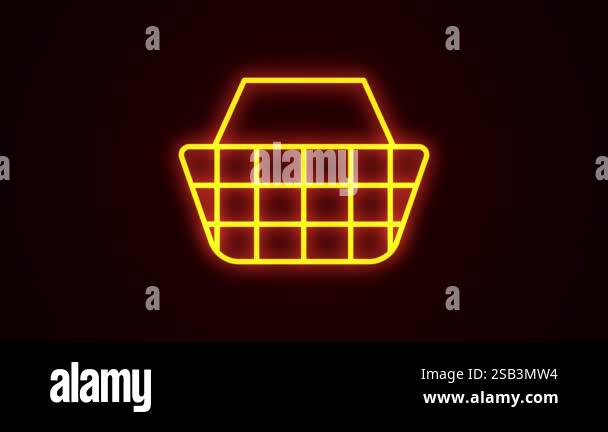 Neon Shopping Cart Flickering in 4K. Flashing Neon Sign Effect ...