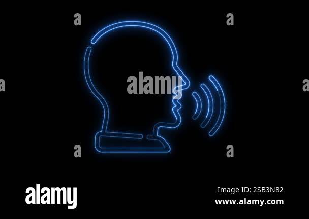 Neon talking head icon, head with communication icon neon animation ...