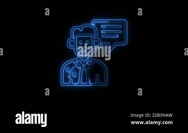 Glowing neon sign customer care person icon, call center icon animation ...
