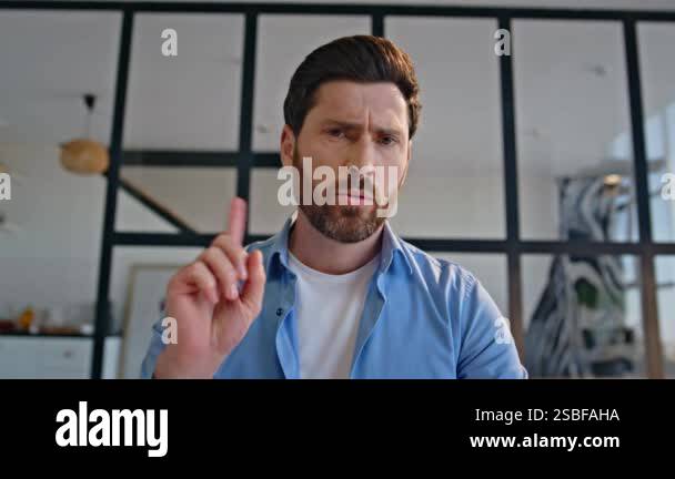 Dissatisfied ceo nodding head arguing video call sitting creative ...