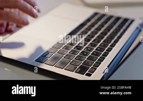 Businessman hands typing laptop at office desk closeup. Unknown man ...