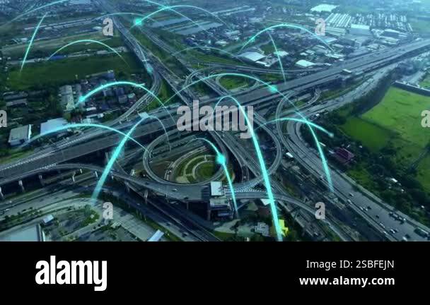 Smart digital city highway with globalization graphic of connection ...