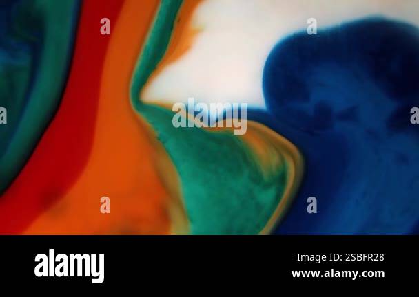 Vibrant hues swirl and blend in liquid chaos, slow tendrils merging ...