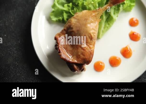 Duck leg confit baked bird meat fresh tasty food dish delicious gourmet ...