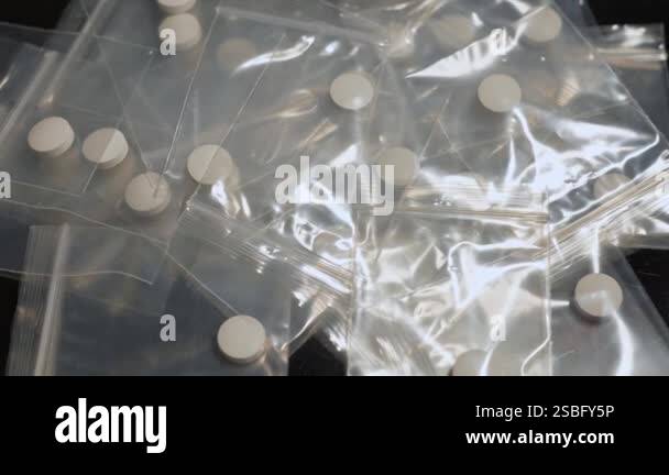 Seized by police, Oxy, Meth, Fentanyl or synthetic opioid drugs. Powder ...