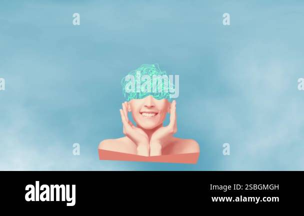 Mental health awareness concept. Happy female head with flowers inside ...