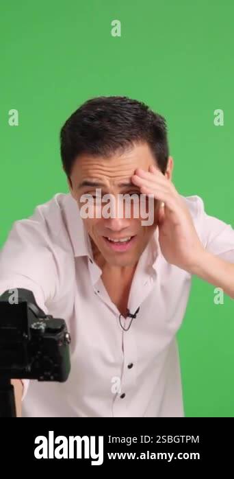 Euphoric content creator sharing shocking and exciting news while ...