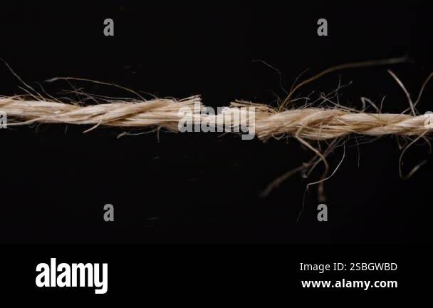 jute or hemp rope Side view of a frayed rope with fibers unraveling ...