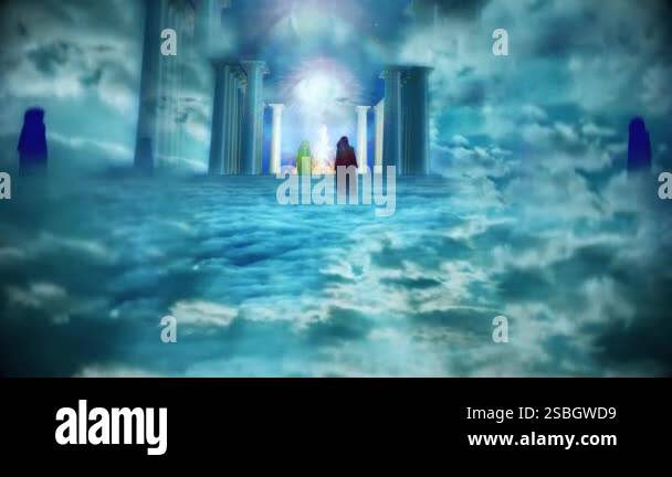 Temple of fire in spiritually based composition. Eye of God. Priests or ...