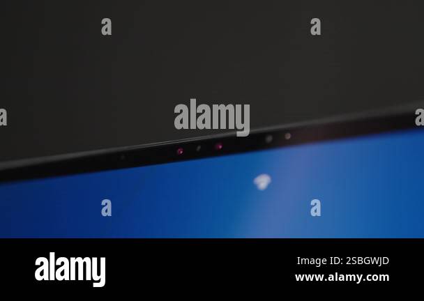 Close-Up of Laptop Camera Infrared Sensors Blinking Red, Capturing ...