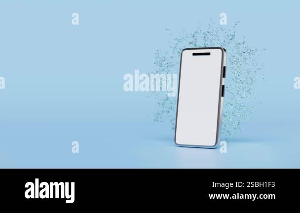 3d mobile phone with water splash isolated on blue background. cell ...