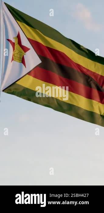 Zimbabwe Harare Flag Vertical Cinematic Realistic Waving Dolly Out Blue ...