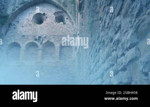 Grand Hall Of Ancient Building In The Mist Stock Video Footage - Alamy