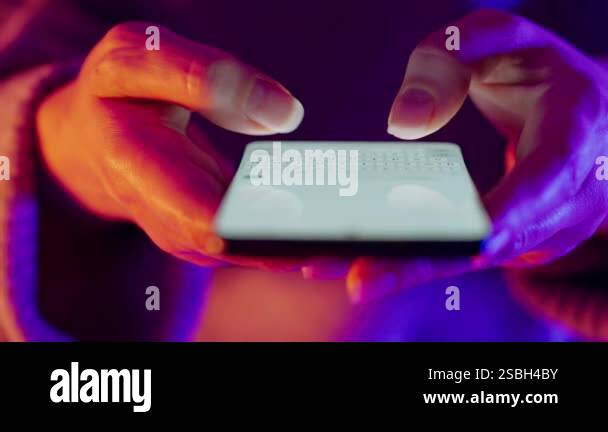 Woman chatting online on smartphone close up, typing text message ...