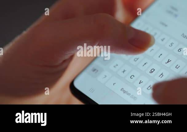 Woman chatting online on smartphone close up, typing text message ...