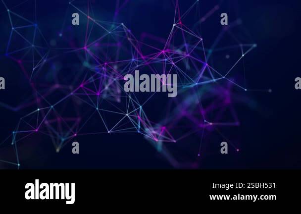 Abstract digital connection moving dots and lines. Technology background. Network connection ...