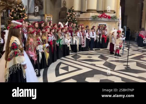 LVIV, UKRAINE - JANUARY 11, 2025: Children's church choir under the ...
