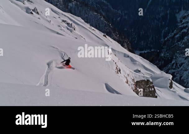 Off Piste Snowboarder Running Down. Super Slow Motion, 1000 fps ...