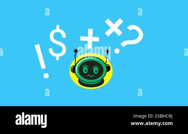 2D animation of an AI robot thinking, with a futuristic design, glowing ...