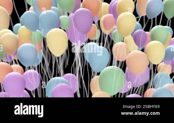 Pastel balloons with white strings isolated on a transparent background ...