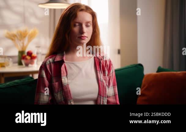 Portrait at home indoors at apartment dissatisfied upset frustrated ...