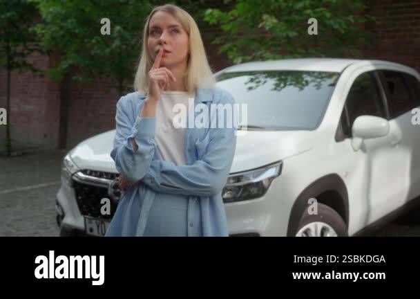 Contemplative Caucasian female pensive driver girl lady wondering woman ...