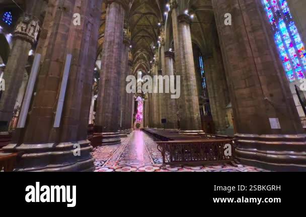 The vertical panorama of medieval stone Gothic Milan Cathedral with ...